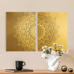 Bilderwelten Leinwandbild Spirituell modern Kunstdruck weiss - Mandala Illustration shabby Set beige wei&szlig; - Ornamente XXL Wohnzimmer Schlafzimmer