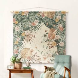 Bilderwelten Wandteppich Aquarell getrocknete Blumen mit Farne Vintage Boho - Schlafzimmer Wohnzimmer Arbeitszimmer - Cotton Canvas Stoffbild Wandbild aus Stoff