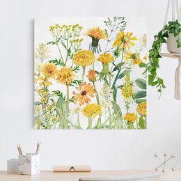 Bilderwelten Leinwandbild Aquarellierte Blumenwiese in Gelb