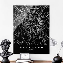 Bilderwelten Glasbild Stadtplan Salzburg - Klassik Schwarz