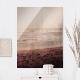 Bilderwelten Glasbild Strand Motiv rosa Glas Wandbild - Kalifornien Halbmond K&uuml;ste - Meerblick Wohnzimmer Schlafzimmer