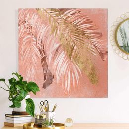 Bilderwelten Leinwandbild Palmenbl&auml;tter Rosa und Gold II