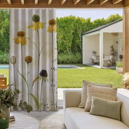 Bilderwelten Outdoor Vorhang nach Ma&szlig; blickdicht beige Sonnenschutz Tropisch mit &Ouml;sen - Zarte Helenium Bl&uuml;ten - Pflanzen Balkon Pergola