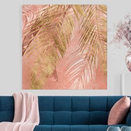 Bilderwelten Leinwandbild Palmenbl&auml;tter Rosa und Gold III