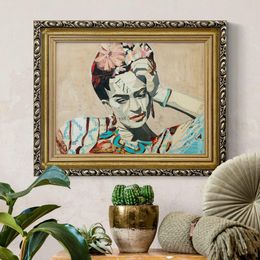 Bilderwelten Bild mit Barockrahmen Antik originell modern Barock beige - Frida Kahlo - Collage No.1 - edle Optik Wohnzimmer Schlafzimmer