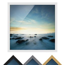 Bilderwelten Bild mit Rahmen - Quadrat Sonnenuntergang &uuml;ber dem Ozean