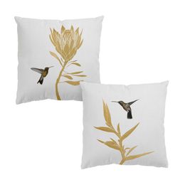 Bilderwelten Dekokissen Kissenbezug 2er Set gold Blumen Vintage - Kolibri und tropische goldene Bl&uuml;ten Duo - Retro Sofakissen Bezug & F&uuml;llung in 40x40 50x50 60x60