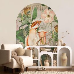 Bilderwelten Rundbogen Tapete Colonial Style Collage - Rosa Kakadu - Schlafzimmer Wohnzimmer - hinterm Bett - halbrund rund - selbstklebend Fototapete