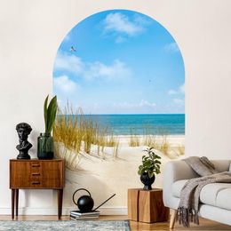 Bilderwelten Rundbogen Tapete Strand an der Nordsee - Schlafzimmer Wohnzimmer - hinterm Bett - halbrund rund - selbstklebend Fototapete