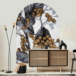 Bilderwelten Rundbogen Tapete Aquarellbeeren - Schlafzimmer Wohnzimmer - hinterm Bett - halbrund rund - selbstklebend Fototapete