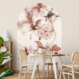 Bilderwelten Rundbogen Tapete Zarte Kirschbl&uuml;ten am Zweig - Schlafzimmer Wohnzimmer - hinterm Bett - halbrund rund - selbstklebend Fototapete