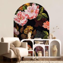 Bilderwelten Rundbogen Tapete Dunkles Blumenbouquet - Schlafzimmer Wohnzimmer - hinterm Bett - halbrund rund - selbstklebend Fototapete
