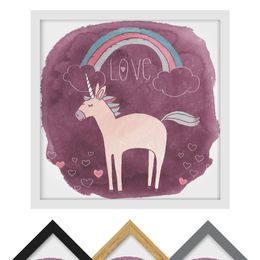 Spruch Bild mit Rahmen Einhorn-Truppe - Love