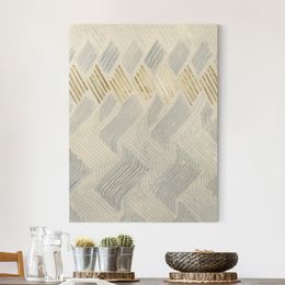 Bilderwelten Leinwandbild Muster Gelb Gold Grau Chenille IV - Leinwanddruck Hochformat - Wandbild S-XXL - moderne Bilder auf Leinwand Flur Wohnzimmer