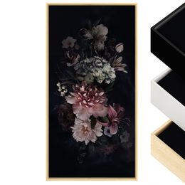 Bilderwelten Leinwandbild Blumen mit Nebel auf Schwarz - Wandbild bis XXL Print Blumen Floral Kunstdruck Vintage Wohnzimmer Schlafzimmer Bad Badezimmer K&uuml;che Flur