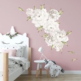 Bilderwelten Wandtattoo Blumen modern Aquarell Wandaufkleber - Pfingstrosen Set Wei&szlig; - Rose Wohnzimmer Schlafzimmer