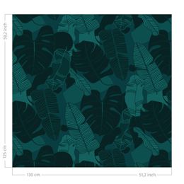 Vorhang Tropischer Bl&auml;tter Mix - Dunkle Jade - blickdichte Gardine Botanik Tropical Muster Wohnzimmer Schlafzimmer K&uuml;che Bad Badezimmer Petrol