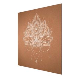 Bilderwelten Alu-Dibond Outdoor Bild Boho Lotusbl&uuml;te wei&szlig; Korkoptik