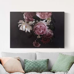 Akustik-Wechselbild Rosa Blumen auf Schwarz Vintage