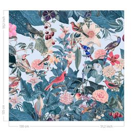 Bilderwelten Vorhang Vintage Collage - Vogelgarten - blickdichte Gardine Blumen Floral Botanik Tropical Illustration Tiere Vintage Wohnzimmer Schlafzimmer K&uuml;che
