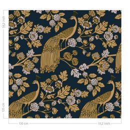 Bilderwelten Vorhang Pfauengarten um Mitternacht - blickdichte Gardine Blumen Floral Illustration Muster Tiere Wohnzimmer Schlafzimmer K&uuml;che Bad Badezimmer Bunt