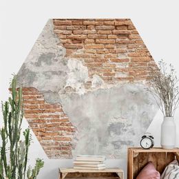 Hexagon Fototapete selbstklebend Shabby Backstein Wand