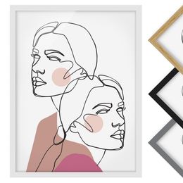 Gerahmtes Bild Line Art Frauen Portrait Wangen Rosa
