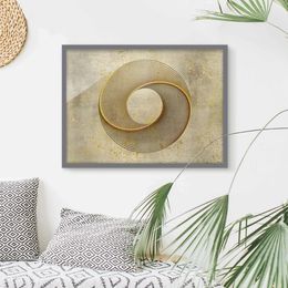 Bild mit Rahmen Line Art Kreisspirale Gold