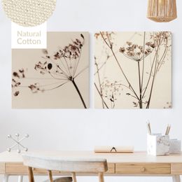 Bilderwelten Leinwandbild Trockenblumen Set - Wandbild bis XXL Print Botanik Tropical Wohnzimmer Schlafzimmer Beige