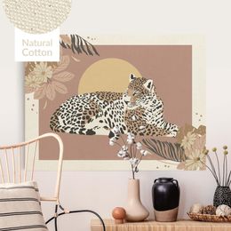 Bilderwelten Leinwandbild Safari Tiere - Leopard im Sonnenuntergang