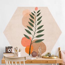 Hexagon Tapete selbstklebend Boho Bl&auml;tter II
