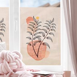 Bilderwelten Fensterfolie Fensterhaftfolie Abstrakt Sichtschutz beige - Boho Blätter VI - Pflanzen Wohnzimmer Schlafzimmer Küche