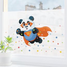 Bilderwelten Fensterfolie Tiere Illustration Sichtschutz weiss - Super Panda - Himmel Wohnzimmer Schlafzimmer K&uuml;che