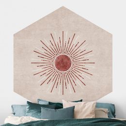 Bilderwelten Hexagon Tapete Spirituell Vintage Wandtapete beige - Boho Sonne I - Retro Wohnzimmer Schlafzimmer