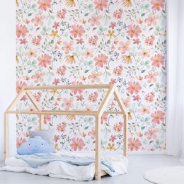 Fototapete Blumen Muster Pastell Rosa Aquarell