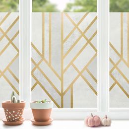 Bilderwelten Fensterfolie Art Deco Geometrie Wei&szlig; Gold -Muster Sichtschutzfolien, Fensteraufkleber, Fensterbild,Badezimmer,Schlafzimmer