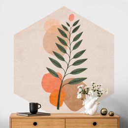 Bilderwelten Hexagon Tapete Vliestapete Abstrakt Wandtapete beige - Boho Bl&auml;tter II - Pflanzen Wohnzimmer Schlafzimmer