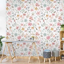 Bilderwelten Fototapete Blumen Muster Pastell Aquarell Rosa Pastell - M&auml;dchenzimmer Kinderzimmer - M&auml;dchen Kinder - Vliestapete M&auml;dchenzimmer Blumentapete