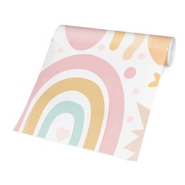 Bilderwelten Fototapete Boho Regenbogen Formen Pastell Bl&uuml;ten Kindertapete M&auml;dchen Baby M&auml;dchenzimmer Wei&szlig; Babyzimmer beige Kinderzimmer