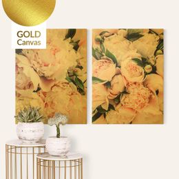 Bilderwelten Leinwandbild Pfingstrosen Duo - Wandbild bis XXL Print Blumen Floral Kunstdruck Wohnzimmer Schlafzimmer Rosa