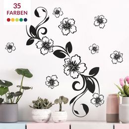 Bilderwelten Wandtattoo Blumen modern selbstklebend Wandaufkleber - No.CA10 Hibiskustraum Set - Ranke Wohnzimmer Schlafzimmer