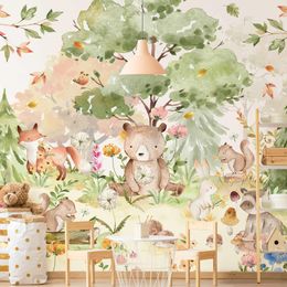 Bilderwelten Fototapete Aquarell Waldtiere - Vliestapete, Babytapete, Kindertapete - Babyzimmer Kinderzimmer - Baby M&auml;dchen Jungen - selbstklebende Tapete - Wald