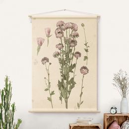 Bilderwelten Wandteppich beige Vintage Stoffbild - Herbarium in rosa I - Pflanzen Wohnzimmer Schlafzimmer
