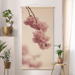 Bilderwelten Wandteppich Blumen rosa Landhaus Stoffbild - Zartrosane Fr&uuml;hlingsbl&uuml;te mit Bokeh - Kirschbl&uuml;te Wohnzimmer Schlafzimmer