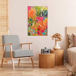 Bilderwelten Leinwandbild Abstrakte Blumen Malerei - Wandbild bis XXL Print Abstrakt Floral Kunstdruck Wohnzimmer Schlafzimmer K&uuml;che K&uuml;chenbild bunt