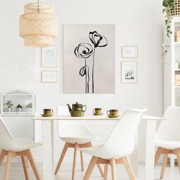 Bilderwelten Leinwandbild Mohn Illustration Wandbild bis XXL Print Blumen Floral Kunstdruck Line Art Wohnzimmer Schlafzimmer K&uuml;che K&uuml;chenbild
