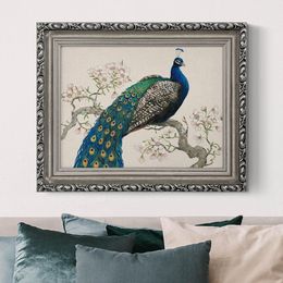 Bilderwelten Leinwandbild mit Barockrahmen Vintage Pfau mit Kirschbl&uuml;ten