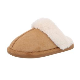 Ital-Design Hausschuh Damen Größe 39 camel / elfenbein