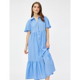 KOTON Blusenkleid Damen Größe 42 hellblau Winterkleid