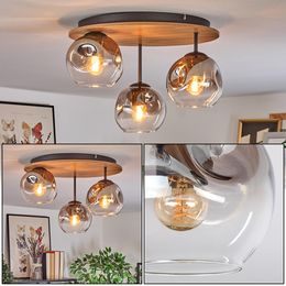 hofstein Ripoll Deckenleuchte Glas 15cm Braun, Holzoptik, Schwarz, 3-flammig